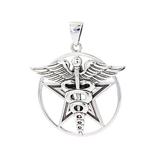 Jewelry Trends Caduceus Star Pentagram Pentacle Sterling Silver Pendant