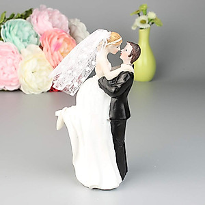 SCHOLMART Wedding Cake Toppers Bride and Groom, Wedding Party Cake Topper Figurines, Bridal Shower Decorations, Anniversary Party Cake Topper (Cheerful Bride & Groom) (With Veil)