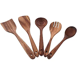 Kichvoe 1 Set Kitchen Utensils Tools Soup Cooking Spoon Housewarming Gift Kitchen Gadgets Non-stick Pan Utensil Soup Spoon Colander Spoon Wok Utensils Cooking Shovel Wood Suite Long Handle