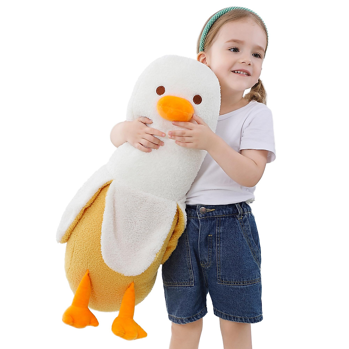 OurHonor Banana Duck Plush, 27.6" Duck Banana Stuffed Animal, Cute Soft Banana Plushie Hugging Pillow Doll Toy Gift for Boys Girlfriend Adults Birthday Chrismas Thanksgiving Decor