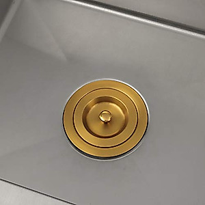 LQS Kitchen Sink Drain Assembly, Kitchen Sink Strainer and Stopper with Deep Removable Waste Basket, Stainless Steel Sink Basket Strainer with Drain Assembly for 3-1/2-inch Sink Opening Size, Gold