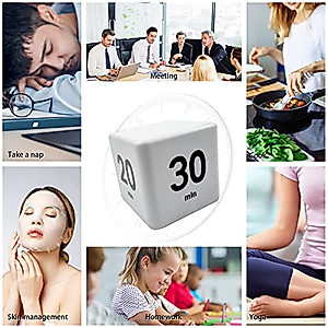 Feilifan Cube Timer, Time Cube Timer Kitchen Timer Kids Timer for ADHD Productivity Workout Flip Timer Classroom for StudyTime Countdown Management Settings 15 20 30 60 Minutes-White