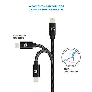 LAX iPhone Charger Lightning Cable - MFi Certified Durable Braided Apple Lightning USB Cord for iPhone 11/11 Pro Max/XS Max/X/iPad, iPod & More