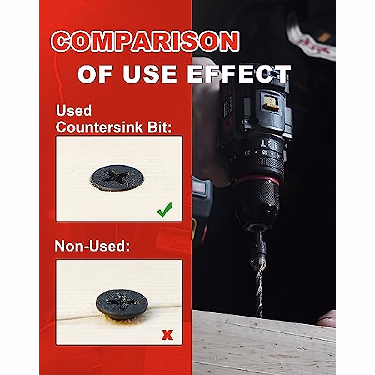 EZARC Countersink Drill Bit Set, 3 PCS Tapered Drill Bits Counter Sinker Set, 1/4" Hex Shank Quick Change for Woodworking, Pilot Screw Hole Set