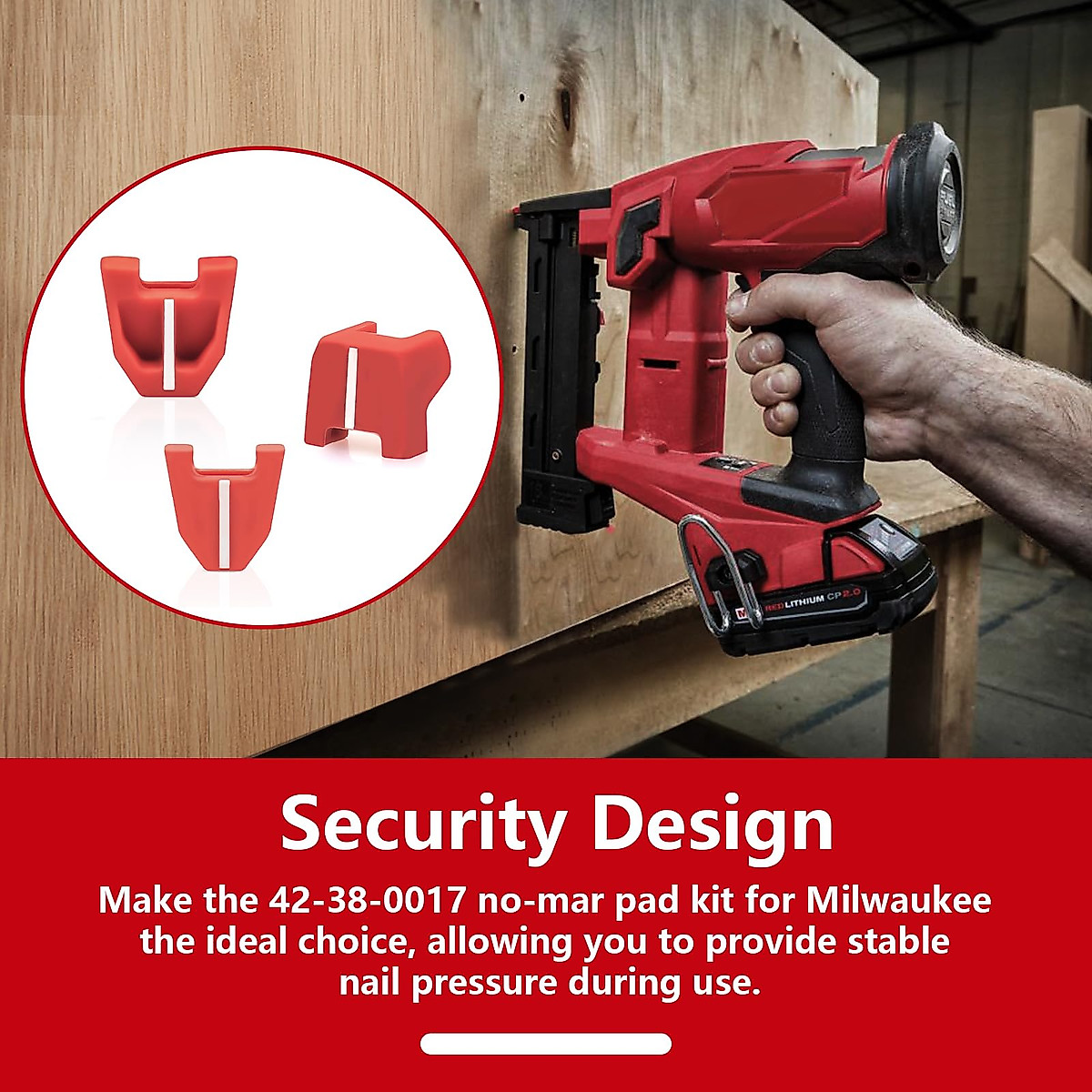 42-38-0017 No-Mar Pad Kit Fits For Milwaukee M18 2746-20 Nailer Tip Compatible with Milwaukee 18 Gauge Nailer, Set of 9, Red