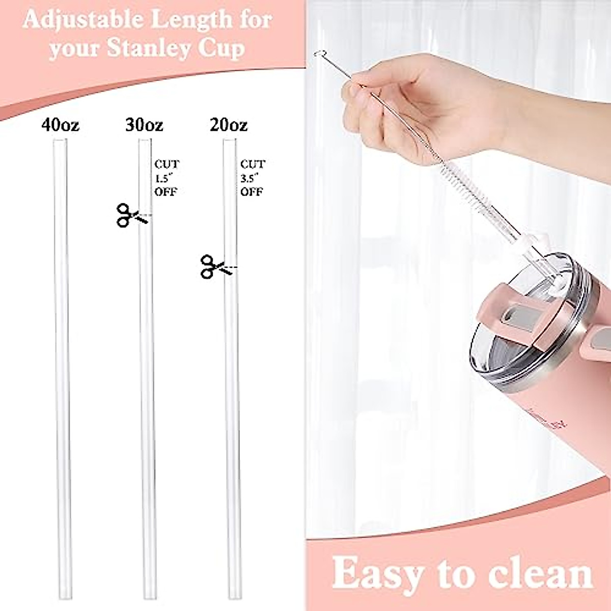 6 Pack Upgraded Silicone Spill Stopper for Stanley Cup 1.0 & 2.0 40oz/30oz, Leak-Proof Cup Accessories, Including 6 Spill Stopper Set, 3 Straw Cover Cap and 3 Reusable Straws with Cleaner Brush