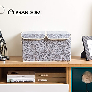 PRANDOM Large Foldable Storage Bins with Lids Fabric Decorative Storage Box Cubes Organizer Containers Baskets with Cover Handles Removable Divider for Home Closet 17.3x11.8x9.8 Inch 3 Pack