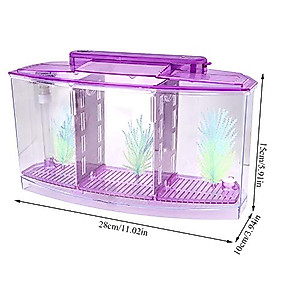 Fish Tank, Adjustable Light Isolation Acrylic Small Aquarium, with LED Light for Small Fishes for Betta with Water Change Valve(Purple)