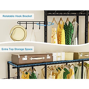 Ulif E3 Heavy Duty Garment Rack, 4 Tiers Freestanding Closet Organizer System with 5 Shelves, Metal Closet Organizer and Storage System for Clothes, Max Load 650lbs, 57.1"W x 14.5"D x 77.3"H, Black