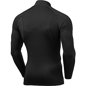 TSLA Men's UPF 50+ Mock Long Sleeve Compression Shirts, Athletic Workout Shirt, Base Layer for Water Sports, Athletic Mockneck Black, Small