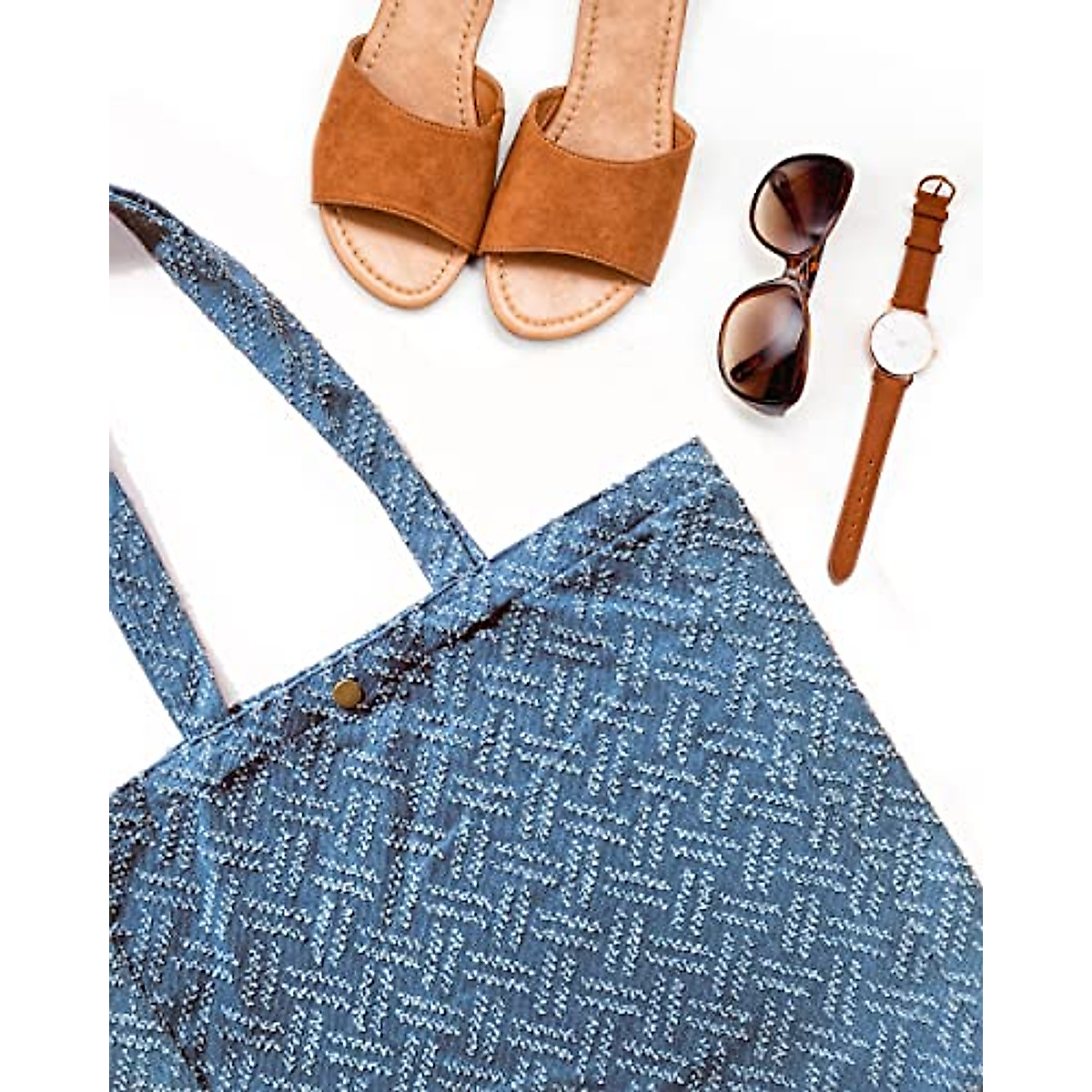 KOASIS Denim Bag for Women Girls Shoulder Tote Bag Casual Style Lightweight Travel Shopper Beach Bag, Denim Blue