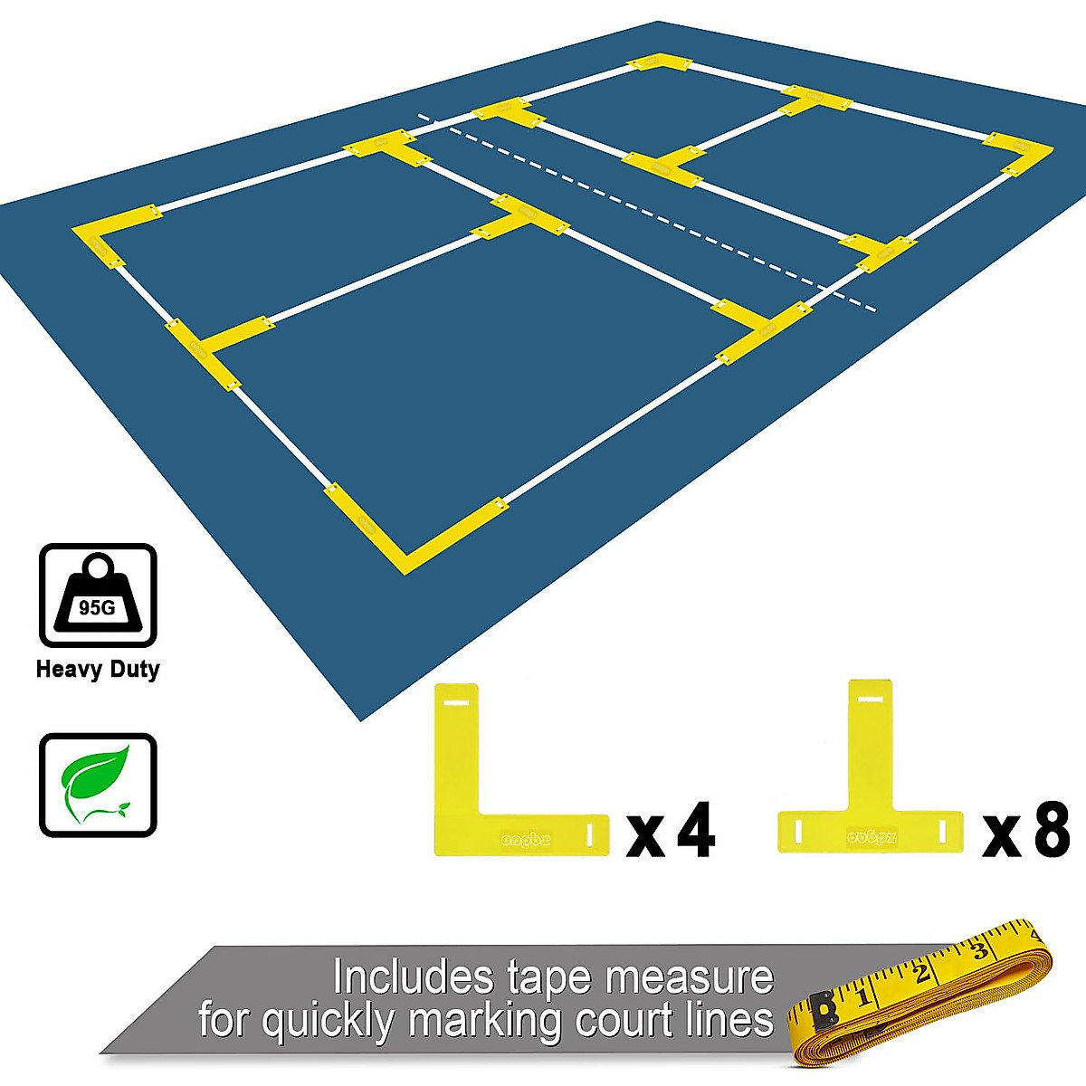 Zdgao Pickle Ball Court Marking Kit - Official Size Court Lines Floor Marker for Indoor Outdoor Pickle Ball Tennis Game