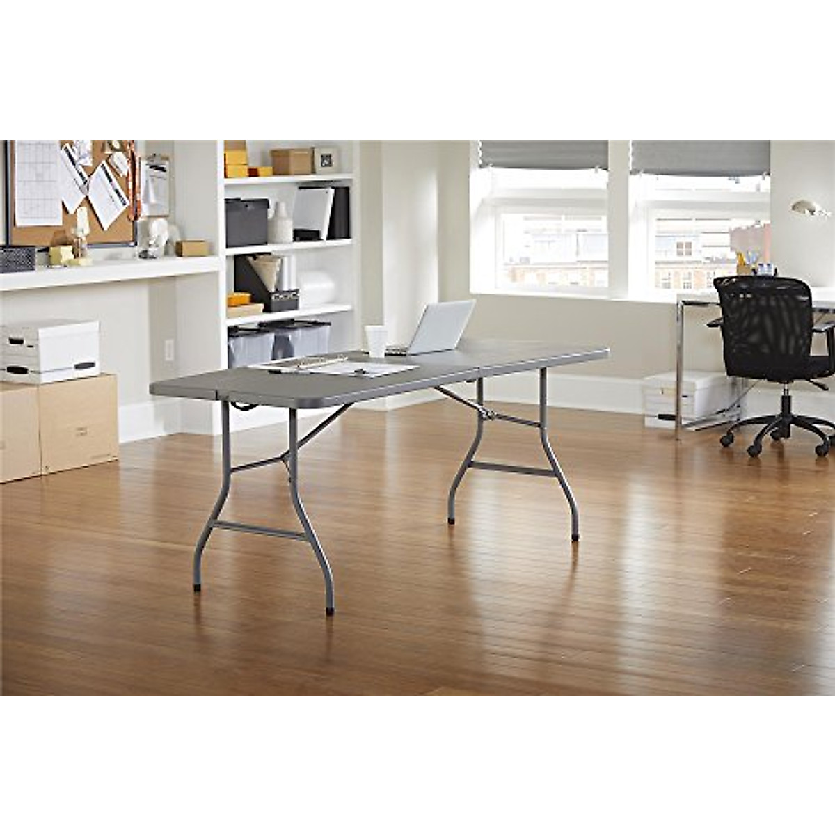 COSCO 6 ft. Fold-in-Half Banquet Table w/Handle, Gray