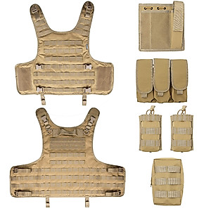 MGFLASHFORCE Tactical Airsoft Vest Adjustable Modular Paintball Vest (Tan)