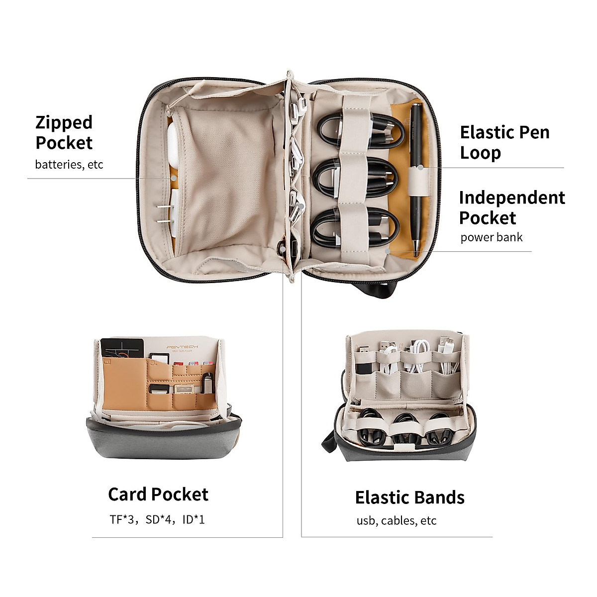 PGYTECH Mini Tech Accessories Pouch Waterproof Small Electronics Organizer Bag Tech Organizer Pouch for Cables, Phone Batteries, Photography SD card