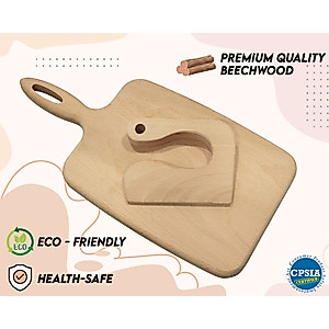 Wooden Kids Chopper Set Cutting Board and Safe Wooden Kids Knife Natural Thick Montessori Knife for Kids Toddlers Kitchen Tools Vegetable and Fruit Cutter Cooking 2Pcs