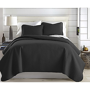 Southshore Fine Living, Inc. Twin Quilt Bedding Set, Soft Brushed Microfiber Coverlet, Stain and Pet Hair Resistant Bedding, XL/Twin Black Quilt Comforter Set/Bedspread with 1 Pillow Sham, Black