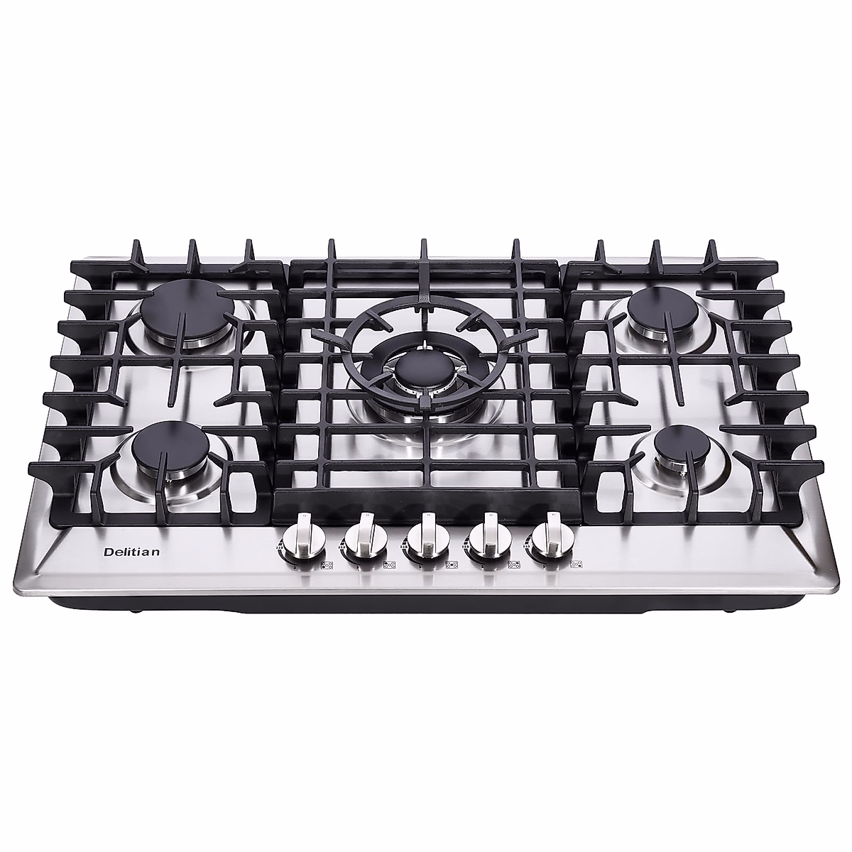 30 Inch Gas Cooktop DT5703 Built-in Stainless Steel 5 Burners Gas Stovetop LPG/NG Convertible Dual Fuel Gas Hob