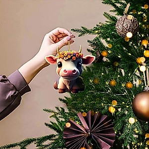 2Pcs Cute Cartoon Cow Car Pendant Home Tree Decoration, Christmas Tree Ornament, Home Decor,Highland Cow Pendants Christmas Tree Decorations