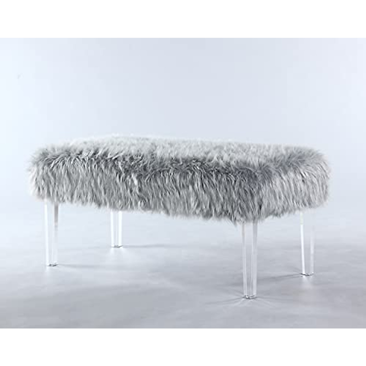 Iconic Home Trento Modern Contemporary Faux Fur Acrylic Leg Bench, Grey