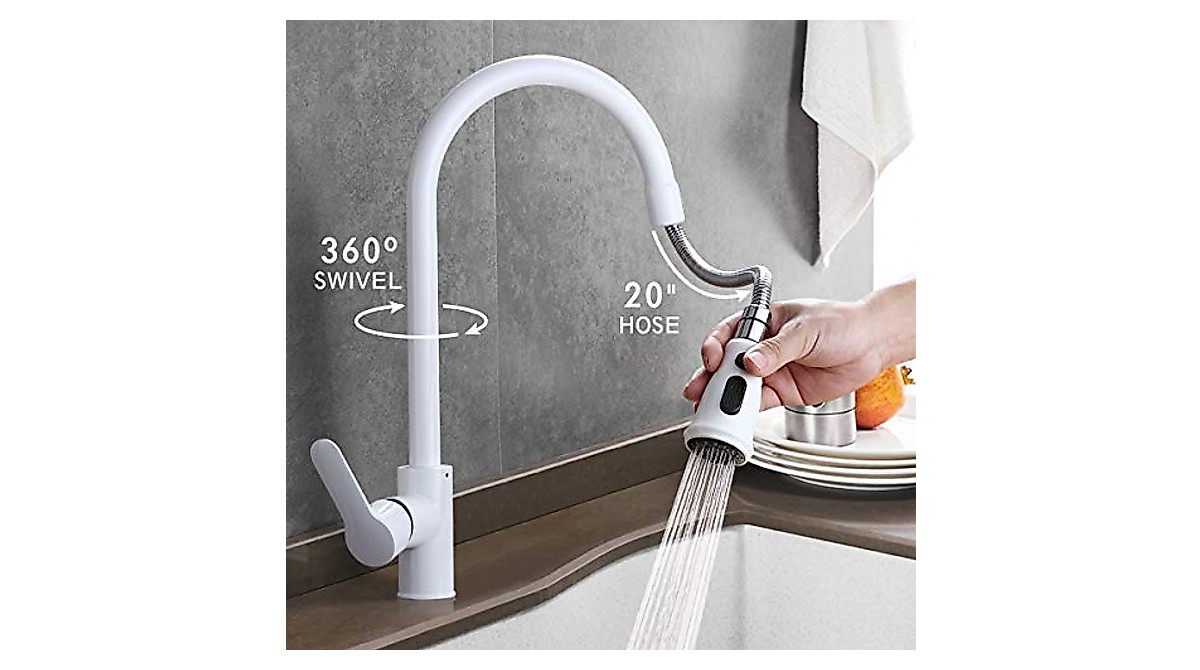 Buy Yawhite White Kitchen Faucet - 360° Swivel & Easy Install