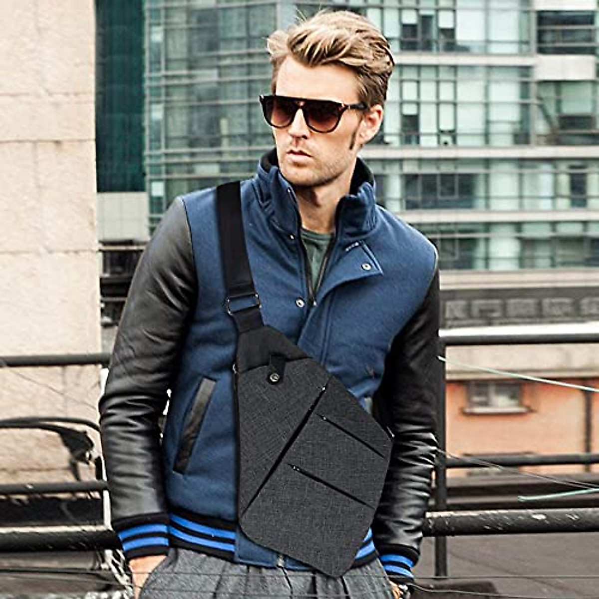 Strangefly Slim Sling Bag Anti-Theft Personal Pocket Bags Chest Side Body Backpack Compact Small Single Crossbody Shoulder Daypacks for Men Women (Black)