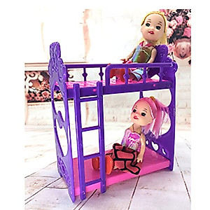 1pc Doll House Furniture Double Bed Frame Plastic Bunk Bed Bedroom Furniture Bed Set for Kelly Dolls Dollhouse Pink and Purple 3.5 Inches, Dolls House Furniture, Bedroom Furniture,
