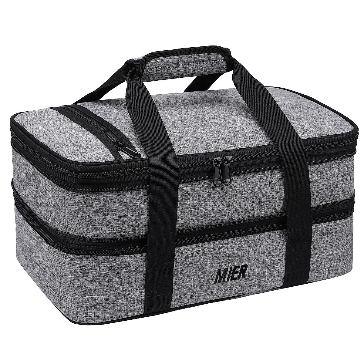 MIER Insulated Double Casserole Carrier Thermal Lunch Tote for Potluck Parties, Picnic, Beach, Fits 9 x 13 Inches Casserole Dish, Expandable by Mid Zipper, Gray