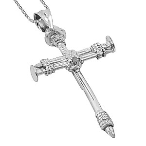 Honolulu Jewelry Company Sterling Silver Rope & Nail Cross Necklace Pendant with 18" Box Chain