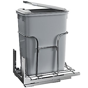 34-Quart Pull-Out Trash Can with Soft Close and Lid for 14.2" W x 22" D x 24.8" H Min Cabinets, Sliding Under Mount Kitchen Pullout Waste Container Trash Can, Gray