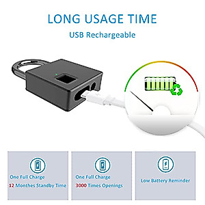 Fingerprint Padlock - with 2 Keys Backup - IP66 Waterproof Suitable for Outdoor - Heavy Duty Security Smart Lock with USB (Black)