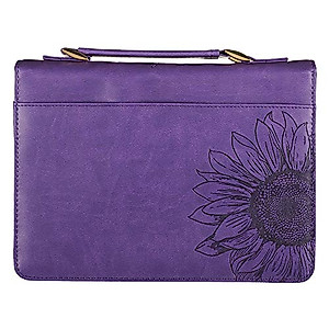 Christian Art Gifts Women's Fashion Bible Cover Strength and Dignity Proverbs 31:25, Purple/Gold Sunflower Faux Leather, Large