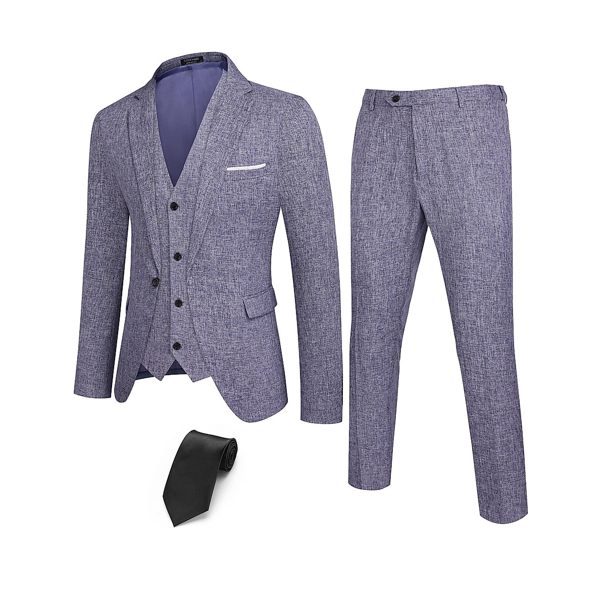 COOFANDY Men’s Casual 4 Piece Suits One Button Blazer Jacket Vest Pants with Tie Blue