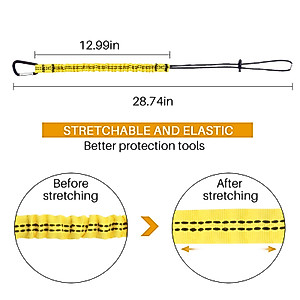 Tool Lanyard, Safety Tool Leash Retractable Bungee Cord with Carabiner Clip and Adjustable Loop End, Quick Release Shock Absorbing, 15 Ib Working Limit Fall Protection Equipment (5, 23.5 Inch（Short）)