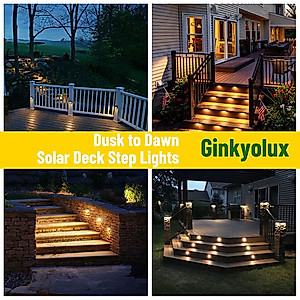 GinkyoLux Solar Deck Step Lights, 8 LEDs 3500K Warm White, Waterproof Dusk to Dawn Stair Garden Pathway Fence Railing Patio Landscape Lighting Ideal for Home Safety and Beauty, 2-Pack