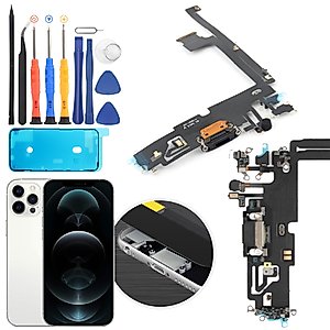 Dock Connector for iPhone 12 Pro Max USB Charging Port Flex Cable Replacement for iPhone 12 Pro Max Charger Dock Board Connector Assembly with Tools(Black)