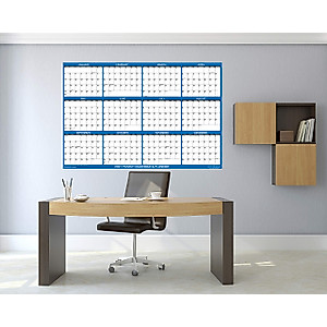 24" x 36" SwiftGlimpse 2023 Wall Calendar Erasable Large Wet & Dry Erase Laminated 12 Month Annual Yearly Wall Planner, Reversible, Horizontal/Vertical, Navy