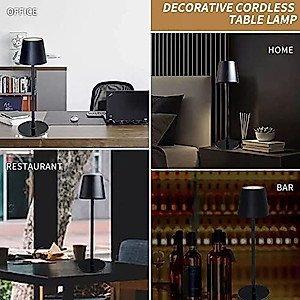 IMQSQIK Cordless Table Lamps USB Rechargeable Simplicity Desk Lamp Built-in 4600 mAh Battery LED Battery Operated lamp with Touch Control Table lamp - Bedroom/Desk/Reading/Patio(Black)