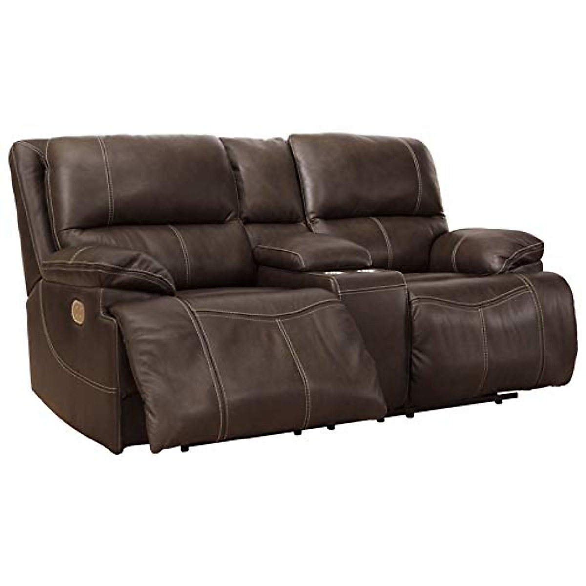 Signature Design by Ashley Ricmen Leather Adjutable Power Reclining Loveseat, Dark Brown & Ricmen Leather 2 Seat Adjustable Power Reclining Sofa with USB Charging, Dark Brown