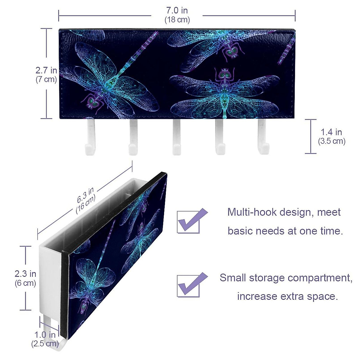 Self Adhesive Hooks Wall Mounted, Coat and Hat Hooks Rack, Dragonfly Navy Blue Towel Hanger Hook, Door Bathroom Kitchen Bathroom Decor