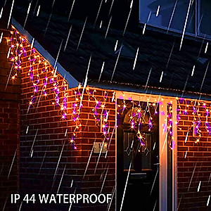 Dazzle Bright 8.5 FT 150 Count Mini Icicle Lights, Halloween Decorations for Indoor Outdoor Home Garden Holiday Party (Purple & Orange)