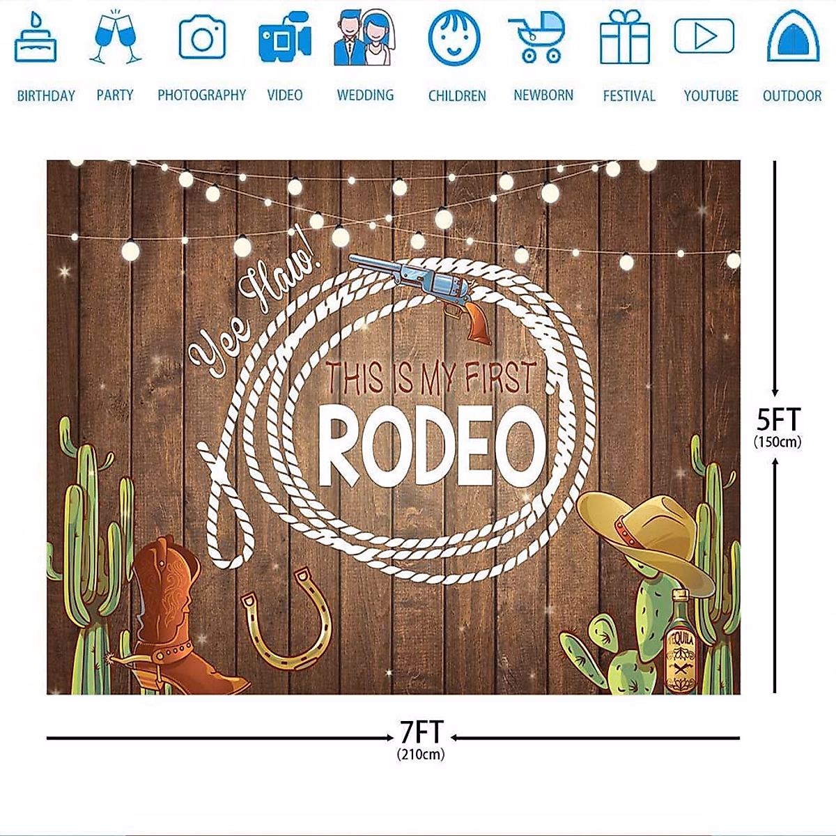 Ticuenicoa 7x5ft This is My First Rodeo 1st Birthday Backdrop Western Cowboy Mexican Cactus Birthday Background for Parties Rustic Wood Baby Shower Backdrops Banner Photo Booth Props