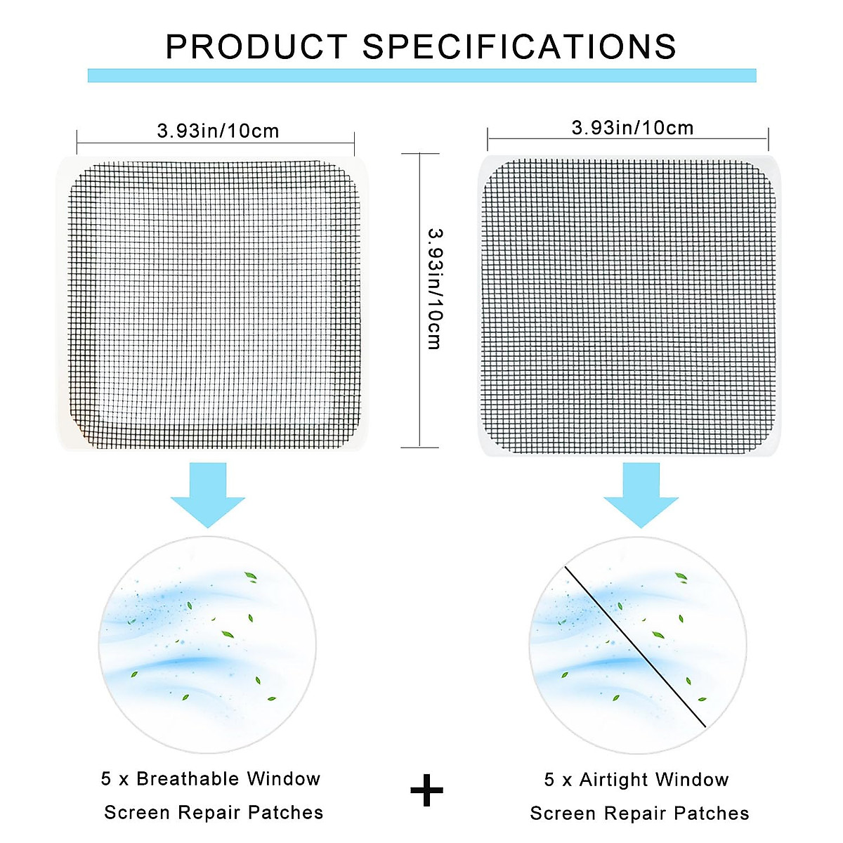 Window Screen Repair Patches,Screen Door Replacement Repair Kit,Self-Adhesive Screen Kit Fiberglass Screen Patches Mesh Repair Suitable for Repairing Holes&Tears (Grey-10Pcs, Large)