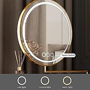 i-POOK Luxury Modern Corner Vanity Table Set with 17.51" Touched Led Lights Mirror, 1 USB Plug and 2 Two-Prong Outsiat, White Wood Makeup Dressing Table with Stools for Girls Bedroom