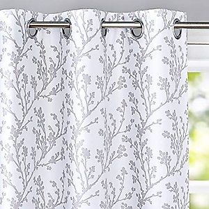 DriftAway Sarah Floral Tree Branch Pattern Blackout Thermal Insulated Window Curtain Grommet 2 Layers 2 Panels 52 Inch by 84 Inch Gray