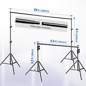 EMART Backdrop Stand,10x8ft Adjustable Photo Background Stand for Parties Photography, Back Drop Stand Banner Background Holder Support System Kit for Photoshoot Video Studio, Birthday