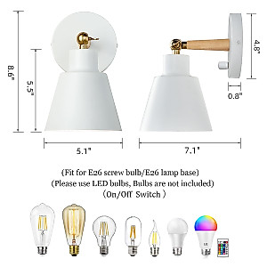 ClanKin White Wall Sconces Lighting Fixture, Nordic Wooden Bedside Wall lamp with On-Off Switch for Industrial Bedroom, Bathroom Sink Lighting for Hallway Living Room(1Pack with On-Off Swtich)