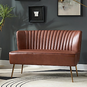 HULALA HOME Contemporary Loveseat Sofa with Metal Legs, Upholstered PU Faux Leather 2-Seat Small Couch, Armless Love Seats Chairs for Bedroom, Living Room, Office, Apartment, Small Space/Black