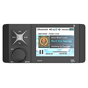 JBL R4500 Wake Series Source Unit - 4" Color Screen Reciever with Bluetooth (5.0), AM/FM/WB, USB Input/Charging/Aux Input/Video Input, Rotary Encoder, 3 Zone line Level Differential outputs