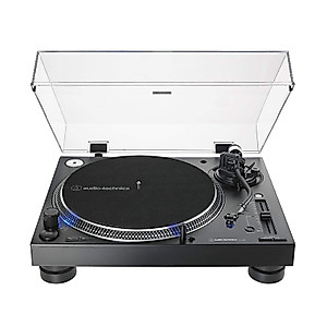 Audio Technica AT-LP140XP Direct-Drive Wired DJ Turntable Bundle with Kanto YU6 Powered Wireless Bluetooth Speakers - Black, Matte Black